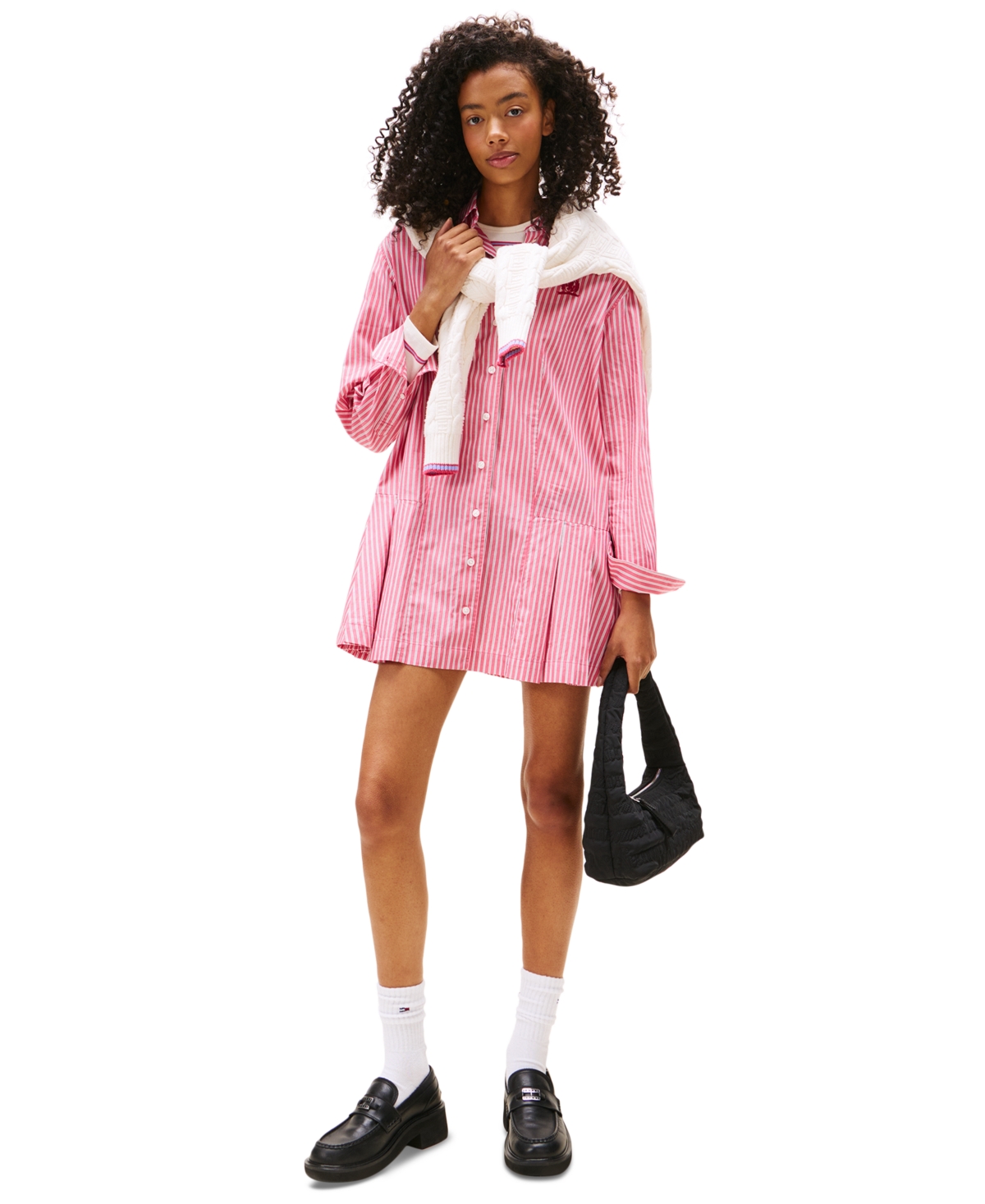Click here for Tommy Jeans Womens Pleated Crest Cotton Shirt Dres... prices