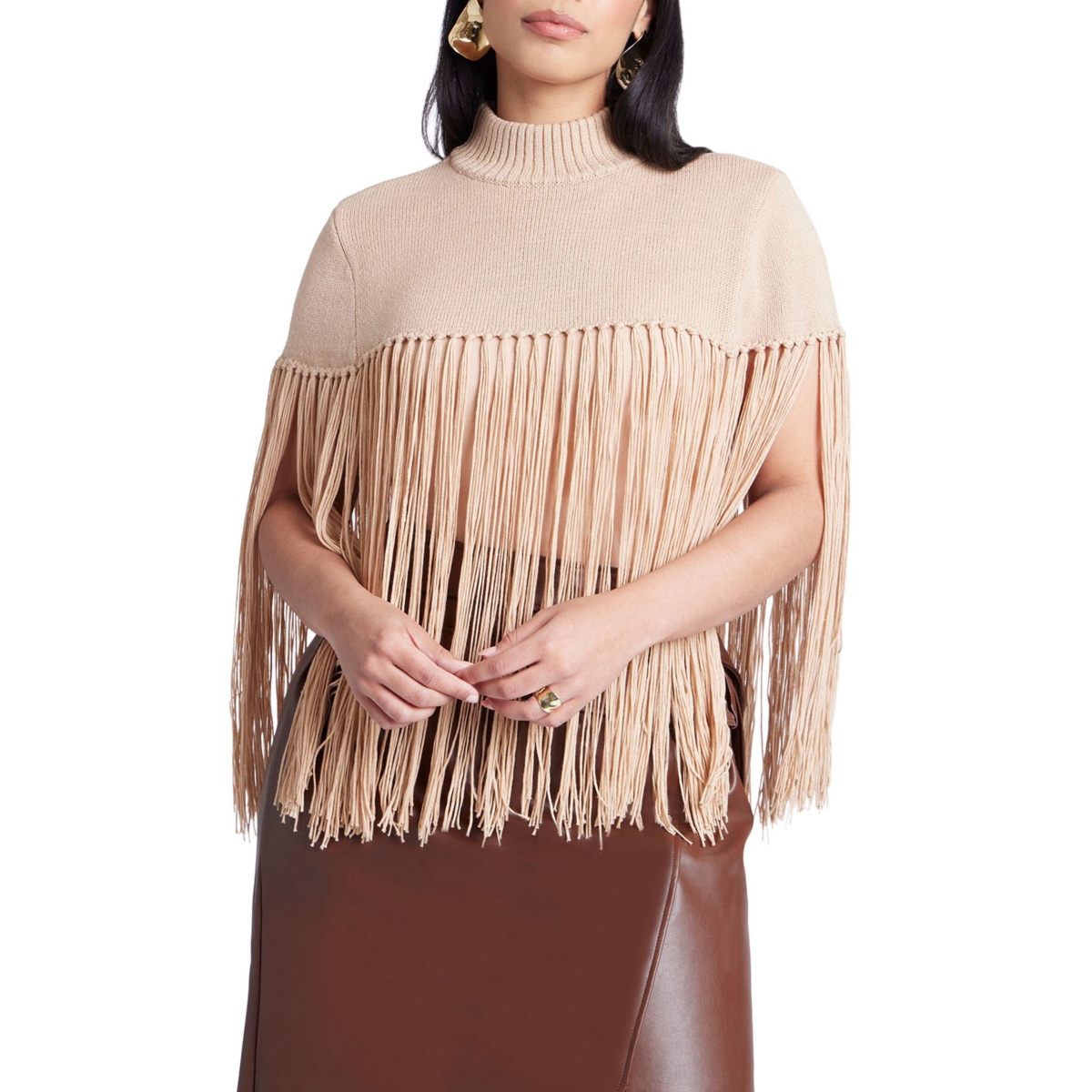 Click here for Eloquii Womens Plus Size Fringe Half Sweater - Cam... prices