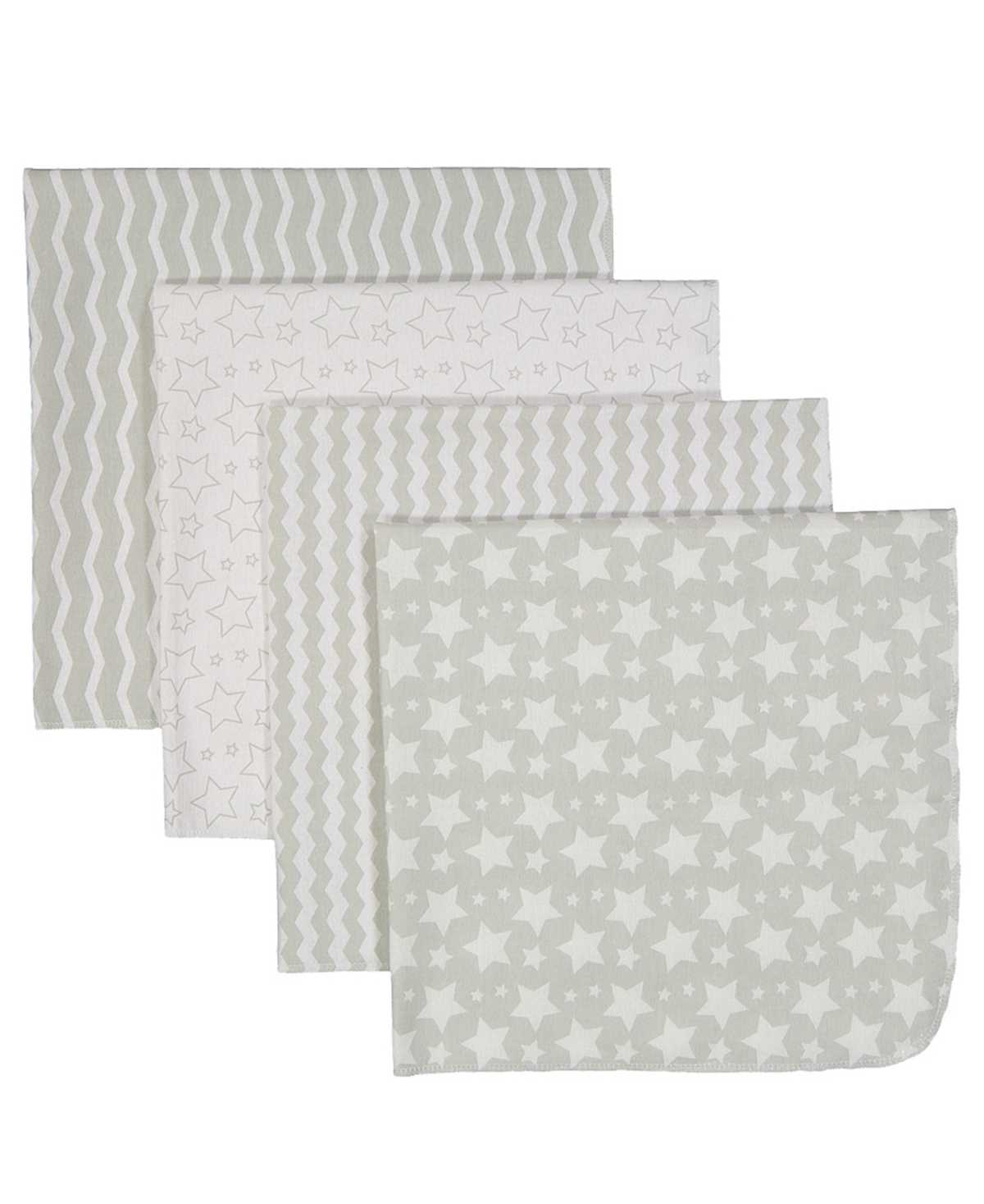 Baby Boys Stars Waves Flannel Receiving Blankets  Pack of 4 - Gray