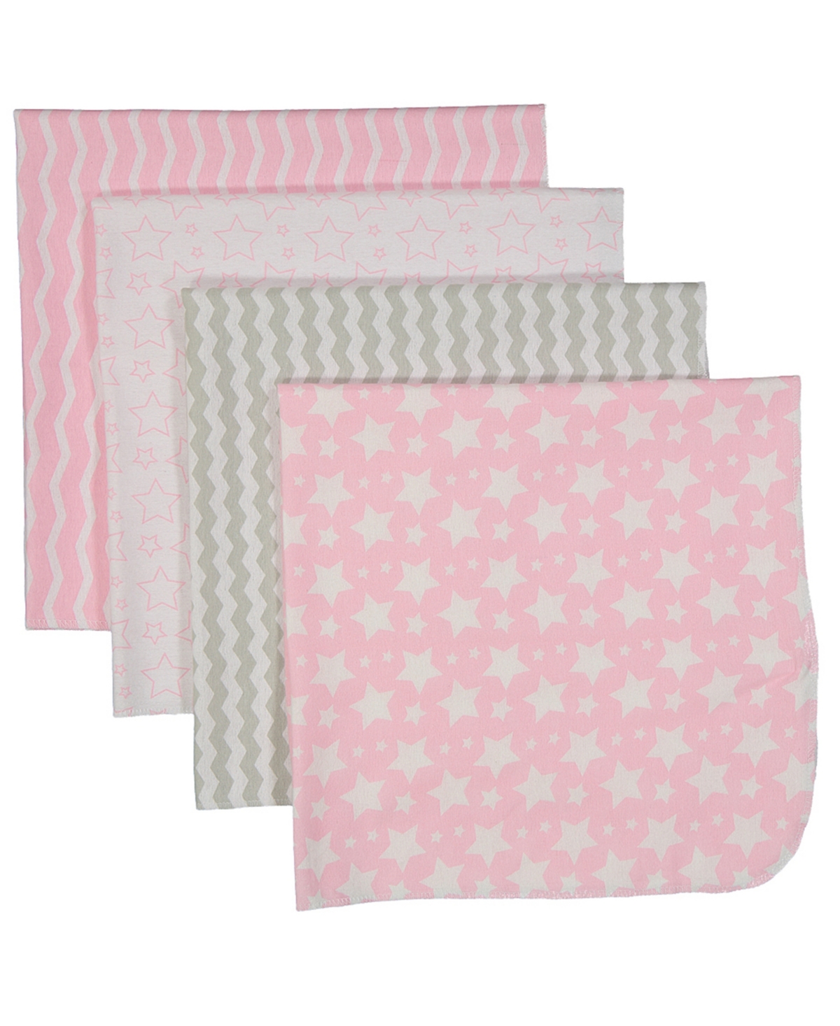 Baby Boys Stars Waves Flannel Receiving Blankets  Pack of 4 - Pink