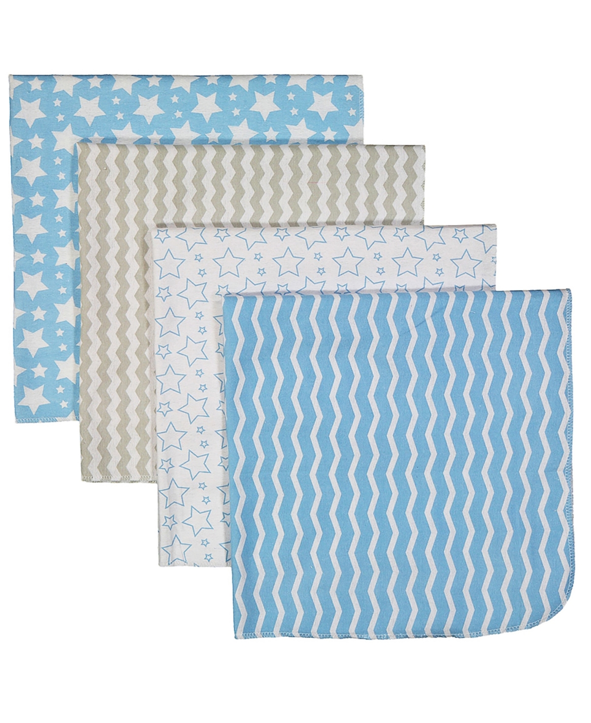 Baby Boys Stars Waves Flannel Receiving Blankets  Pack of 4 - Blue