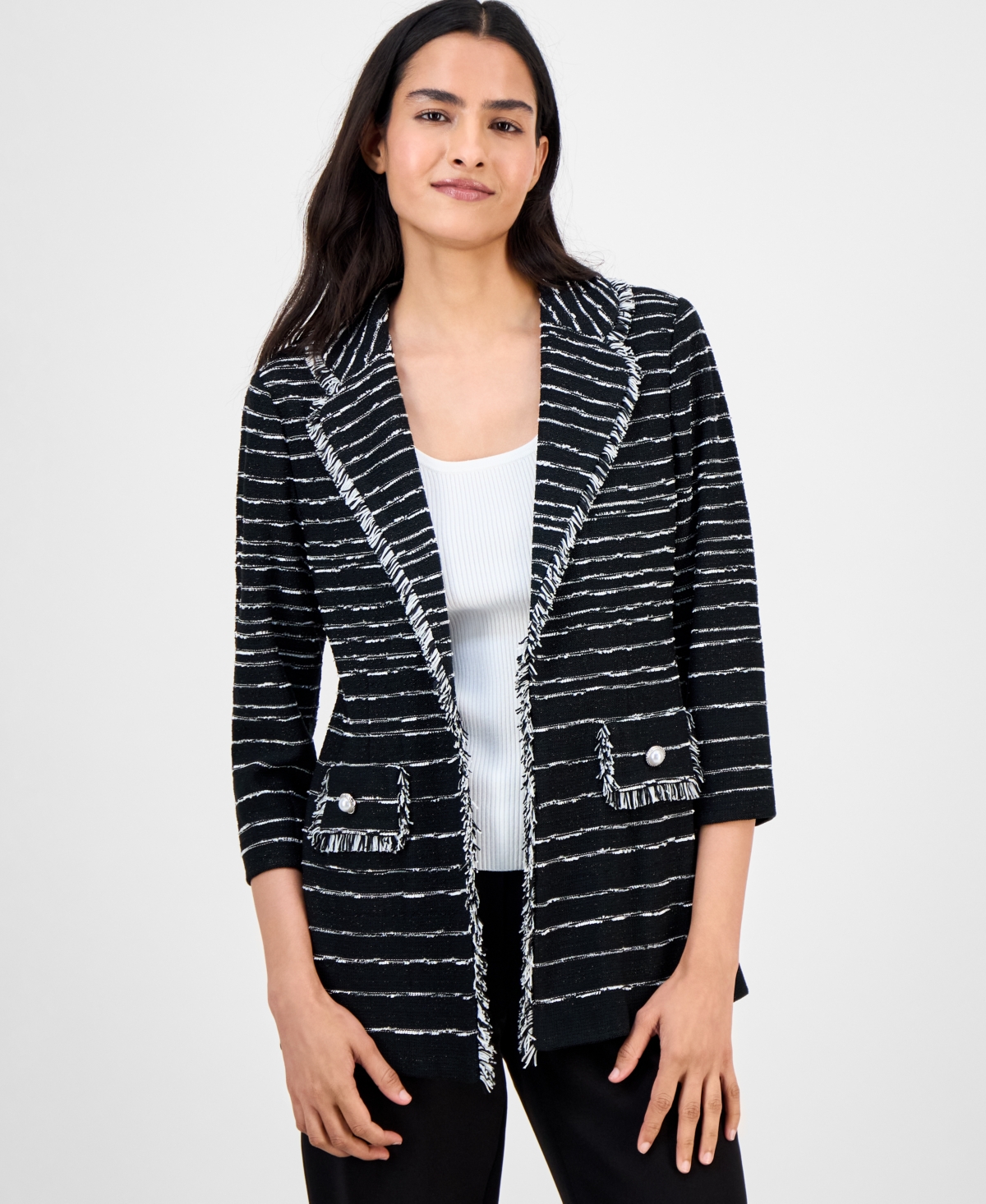 Click here for Anne Klein Womens Fringe-Trim Knit Blazer - Anne B... prices