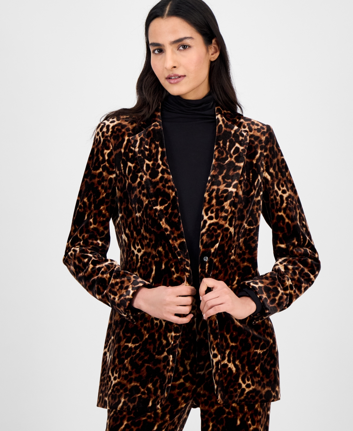 Click here for Anne Klein Petite Animal-Print Notched Collar Blaz... prices