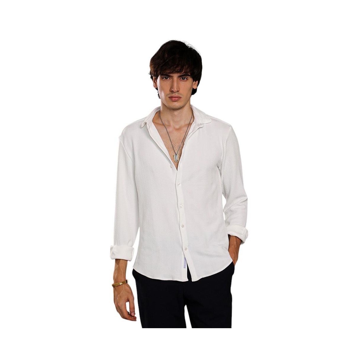 Click here for Campus Sutra Mens Chalk White Rope-Textured Shirt... prices