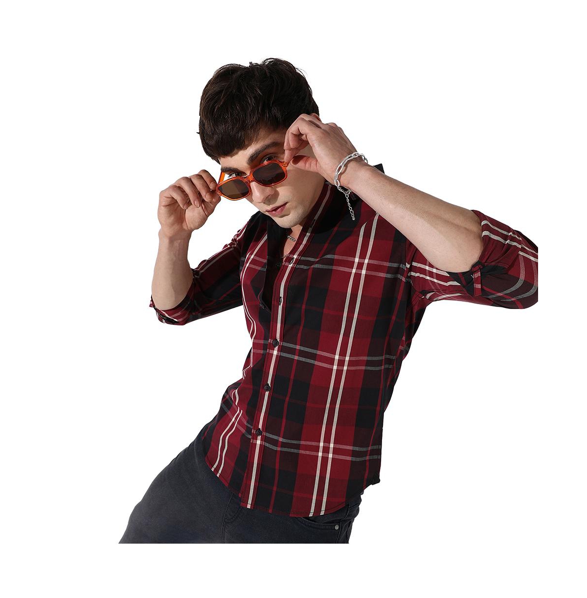 Click here for Campus Sutra Mens Plaid Red Cotton Shirt - Red prices