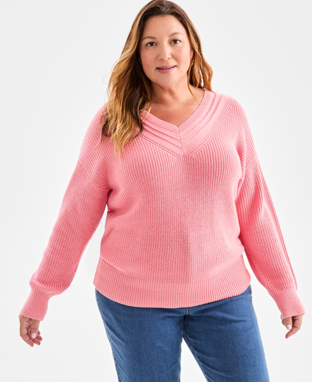 Click here for Style & Co Plus Size V-Neck Stitch Detail Sweater... prices