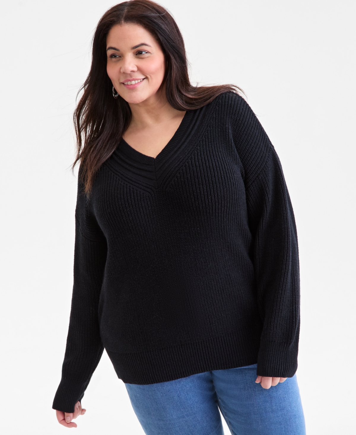 Click here for Style & Co Plus Size V-Neck Stitch Detail Sweater... prices