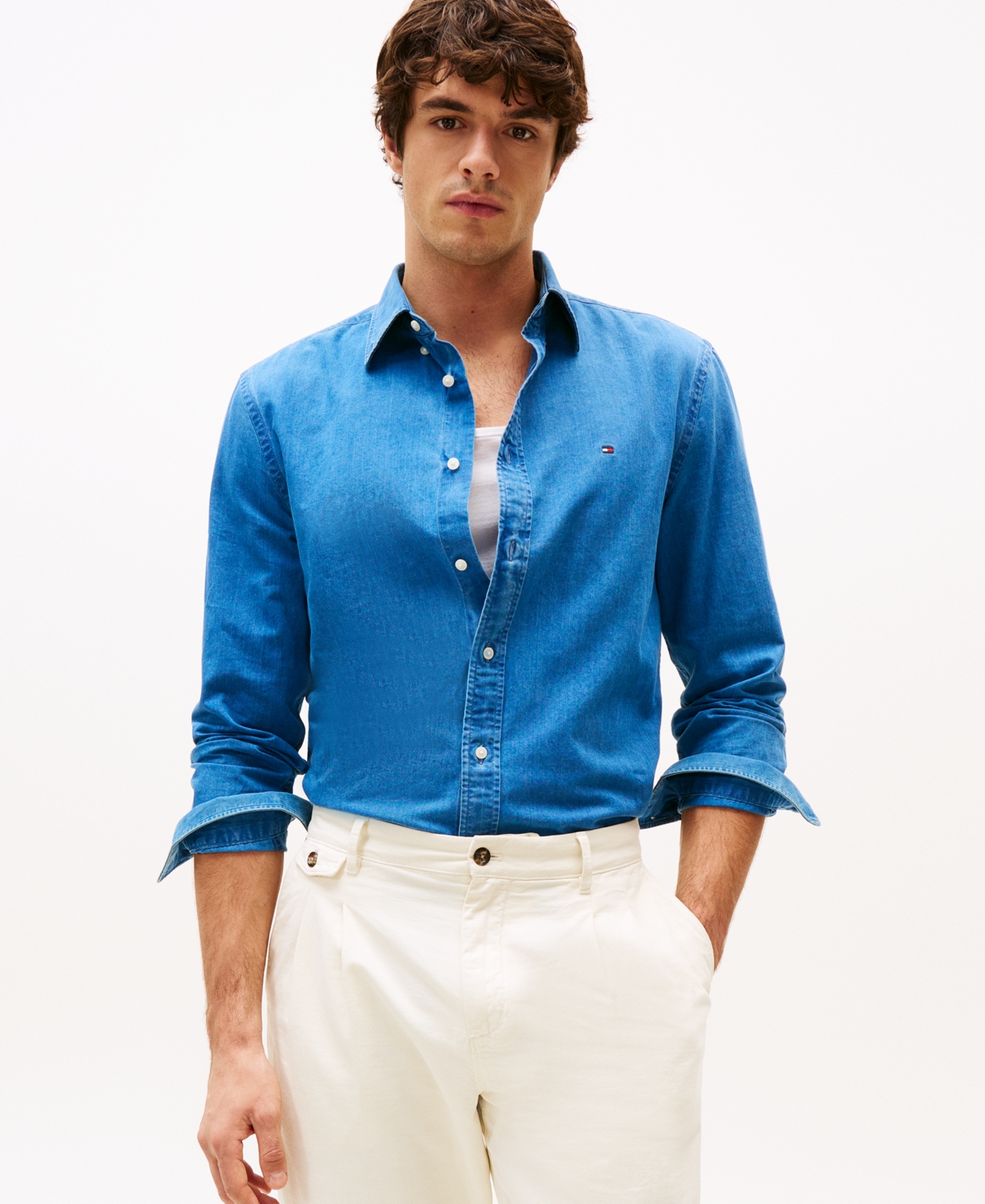 Click here for Tommy Hilfiger Mens Regular-Fit Cotton Chambray Sh... prices