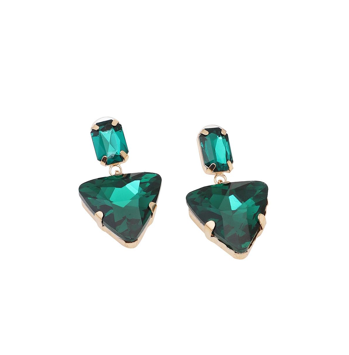 Click here for Sohi Womens Green Triangle Stone Drop Earrings - G... prices