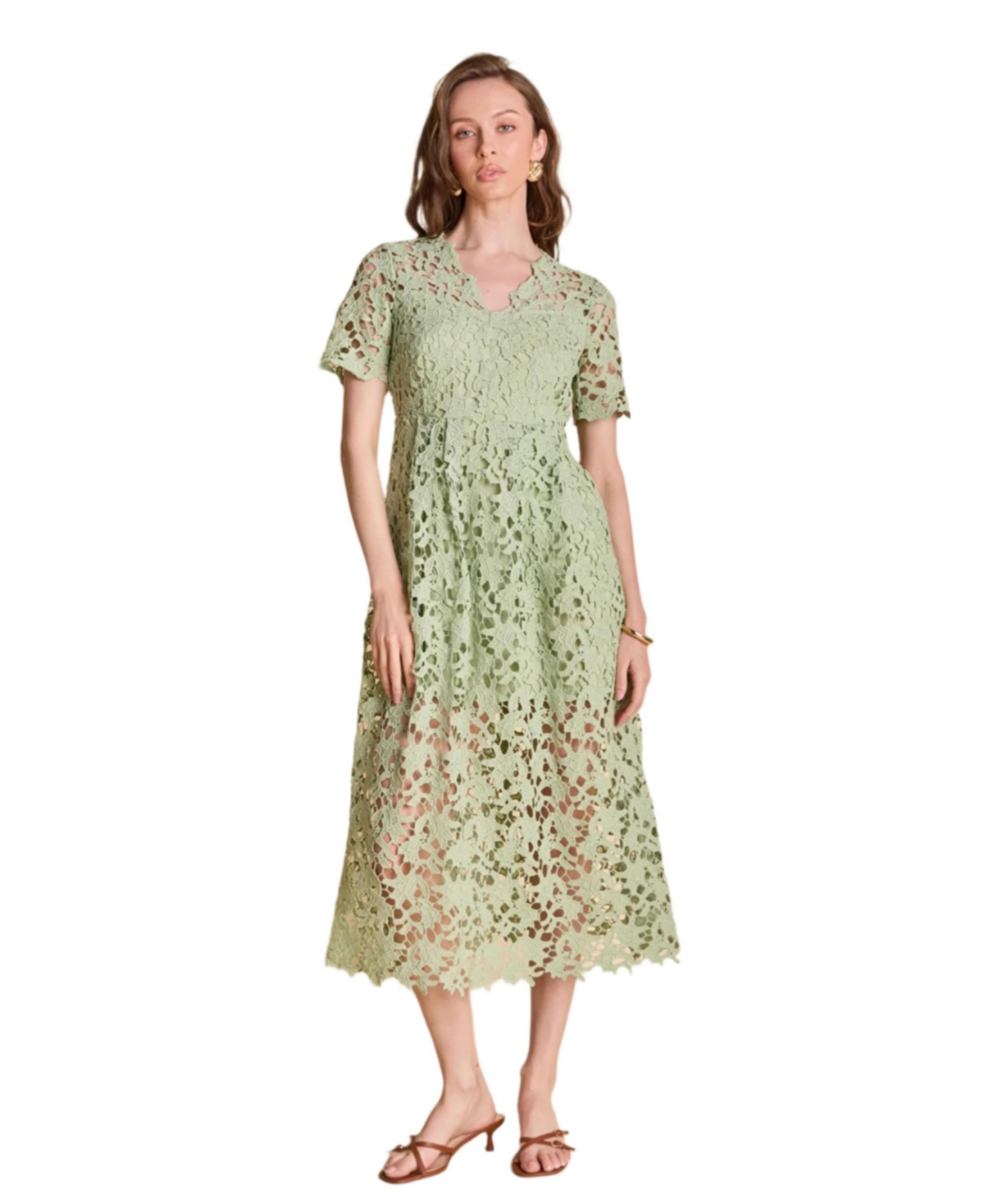 Click here for endless rose Womens All Over Lace Short Sleeves Mi... prices