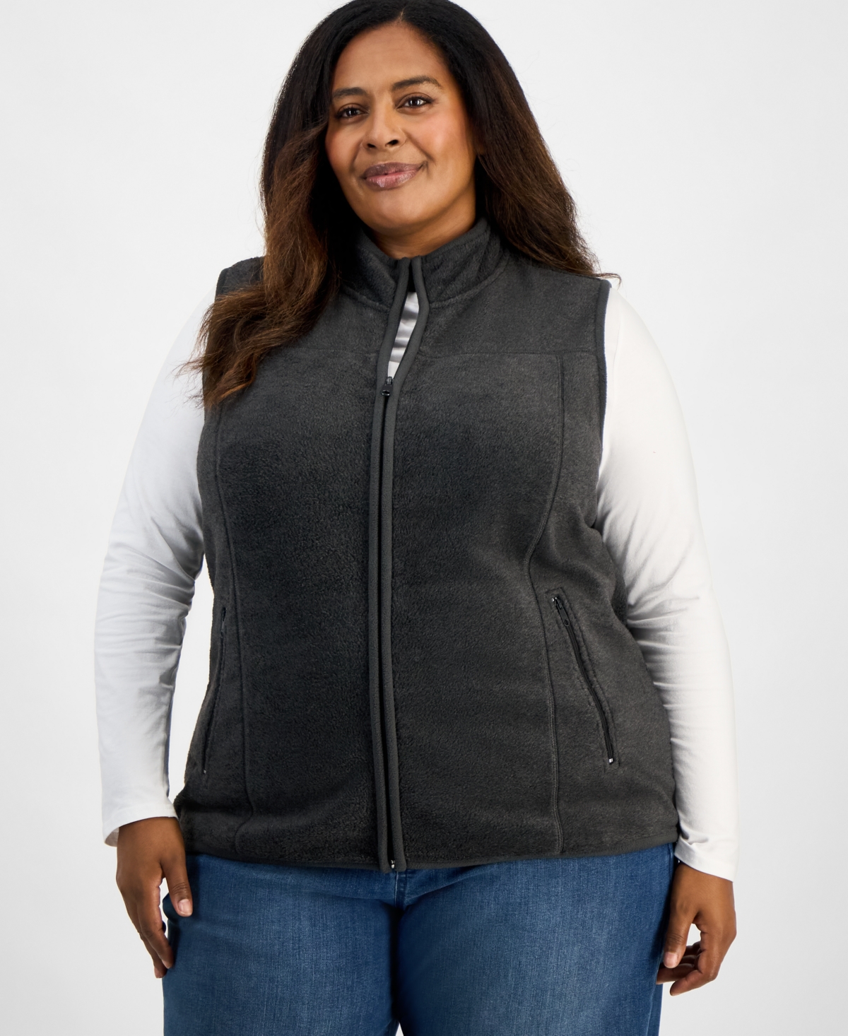 Style & Co Plus Size Solid Polar Fleece Vest  Exclusively at Macys - Deep Pewter Heather