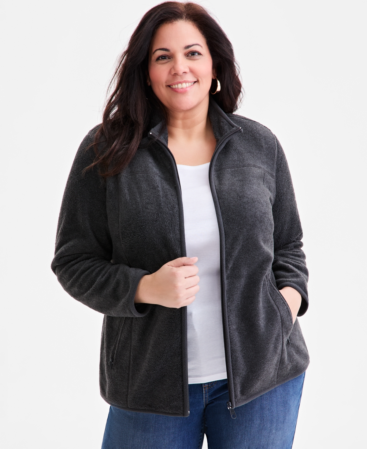 Click here for Style & Co Plus Size Solid Polar Fleece Zip-Front... prices