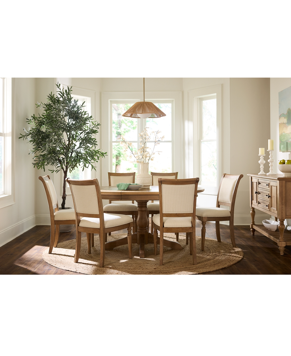 Willowmere 7-Pc. Dining Set (Round Table & 6 Upholstered Chairs) Created for Macys.