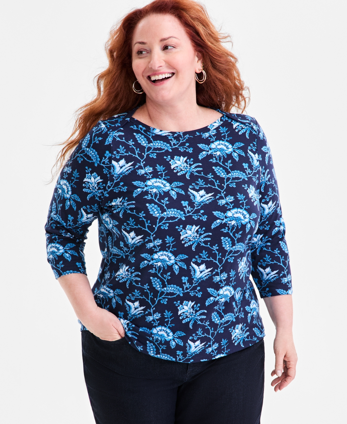 Click here for Style & Co Plus Size Cotton Boat-Neck Top  Macys E... prices