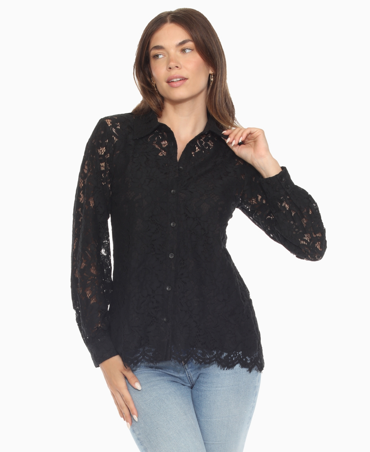 Click here for White Mark Womens Button Down Lace Top - Black prices