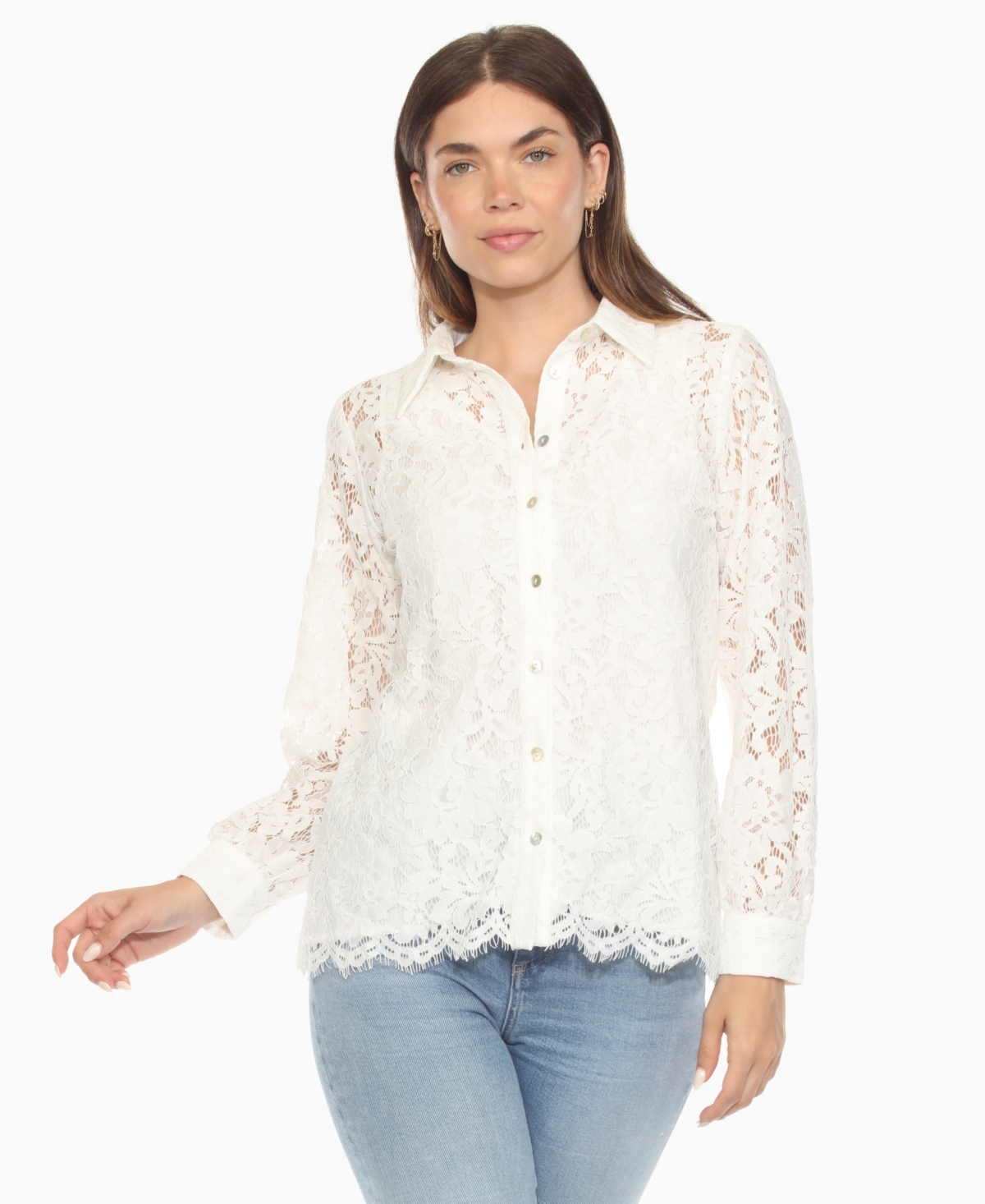 Click here for White Mark Womens Button Down Lace Top - Snow Whit... prices