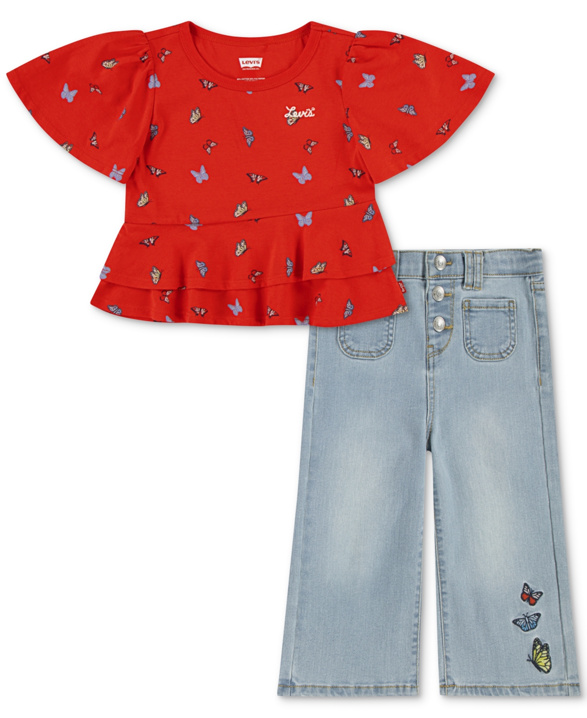 Click here for Levis Baby Girls Butterfly-Print Peplum Top and Wi... prices