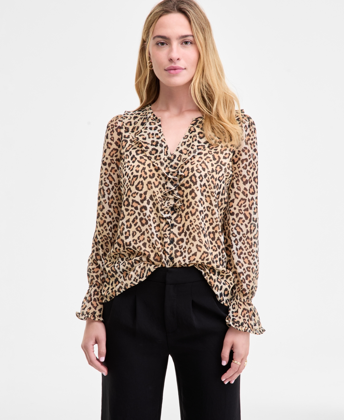 Click here for On 34th Womens Printed Ruffle Chiffon Blouse  Macy... prices