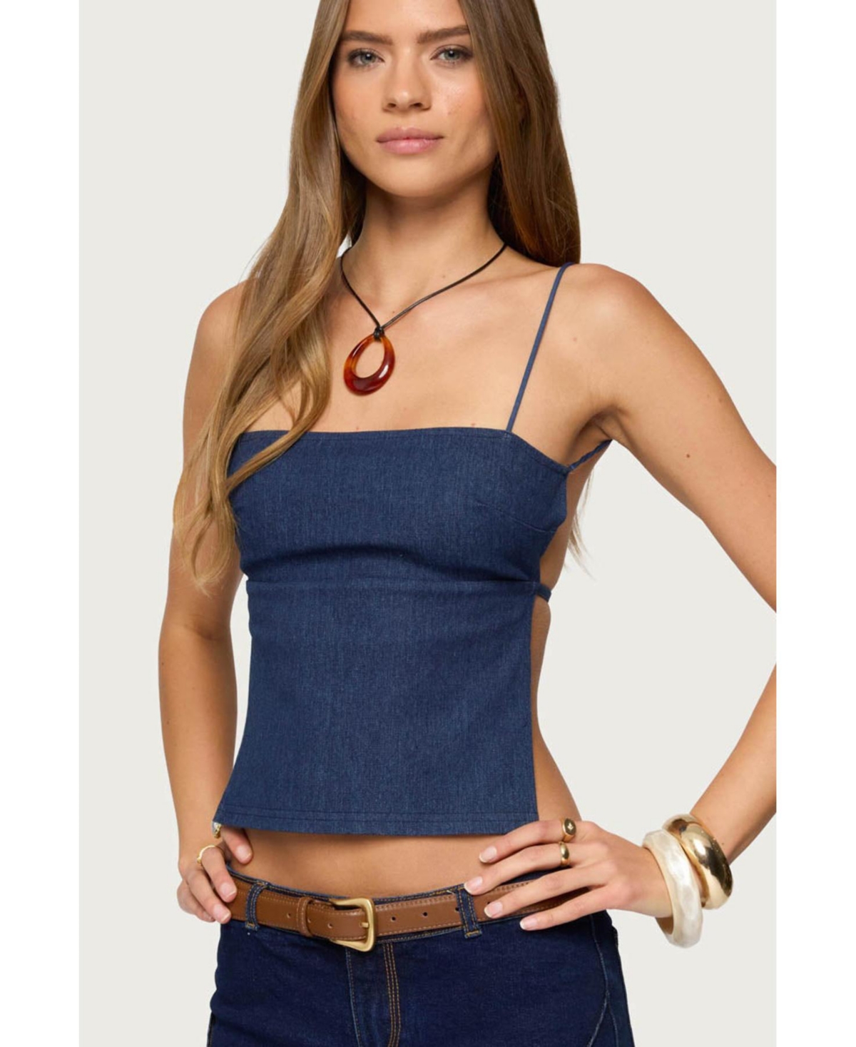 Click here for Edikted Womens Conley Backless Denim Top - Dark-bl... prices