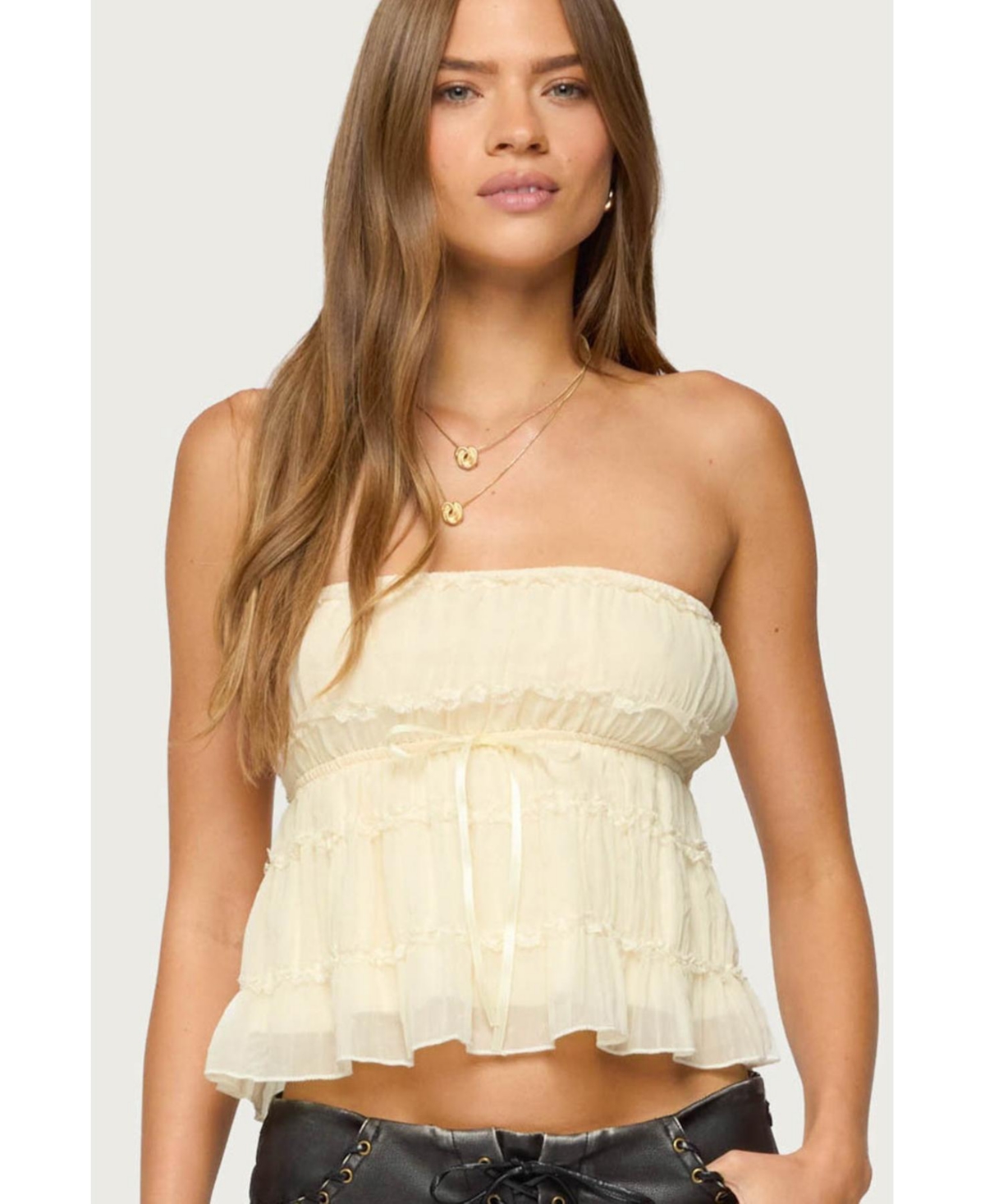 Click here for Edikted Womens Seren Ruffle Chiffon Strapless Top... prices