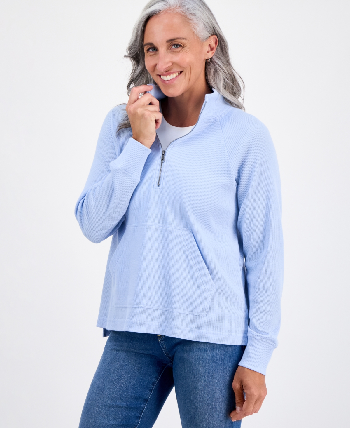 Click here for Style & Co Petite Waffle-Knit Half-Zip Sweatshirt... prices