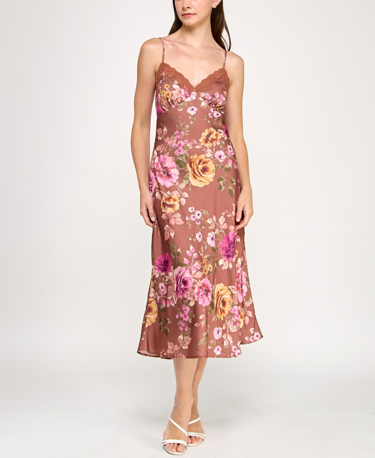 Click here for Row A Juniors Satin Printed Fit & Flare Slip Dress... prices