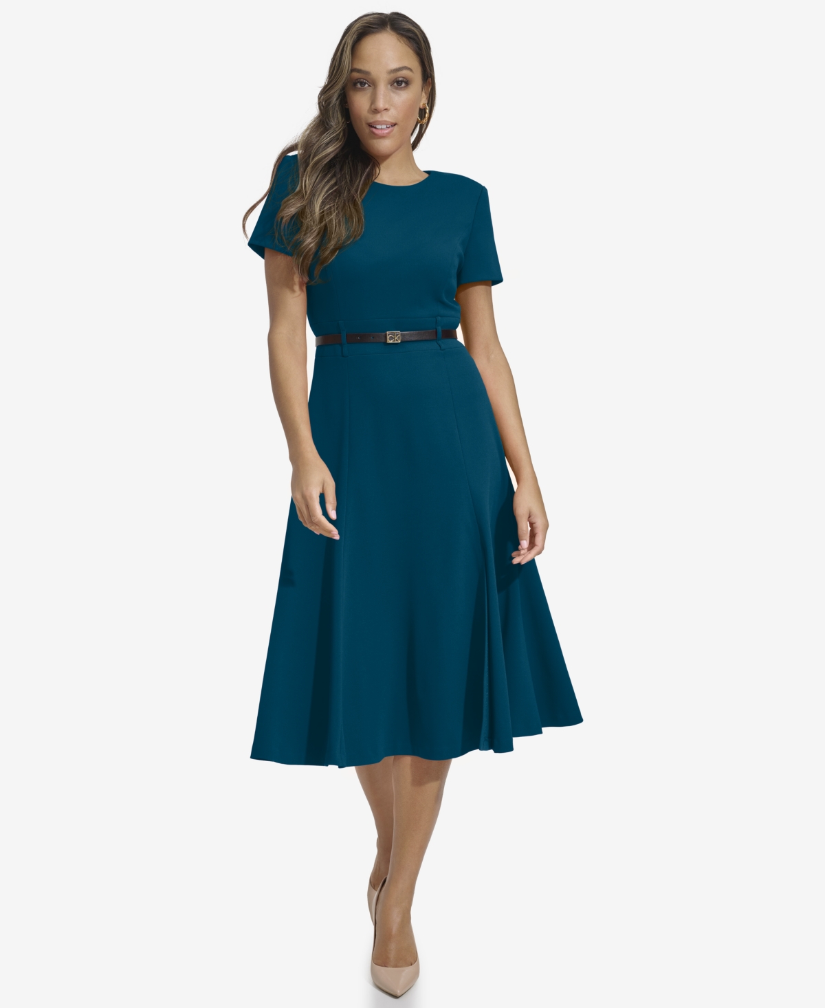 Click here for Calvin Klein Womens Short-Sleeve Belted Fit & flar... prices