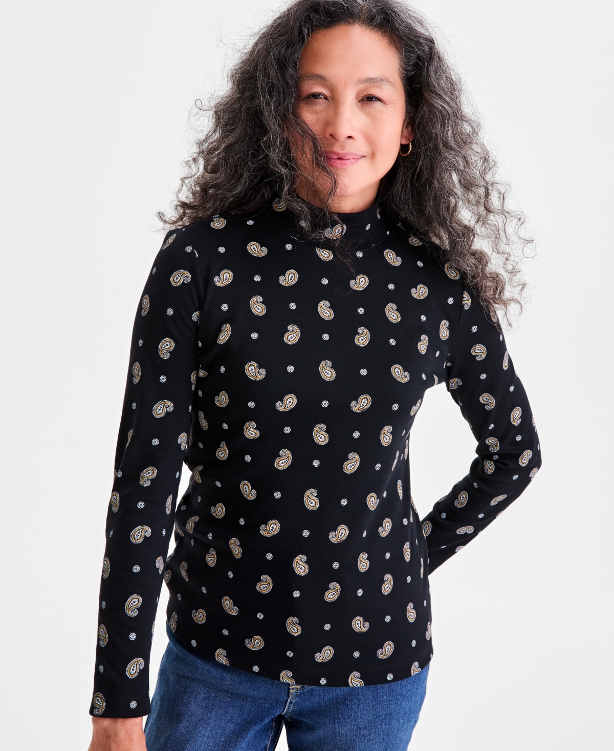 Click here for Style & Co Womens Printed Mock Neck Knit Top  Macy... prices