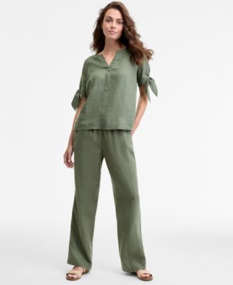 Click here for Charter Club 100 Linen Tie Cuff Top Drawstring Pan... prices