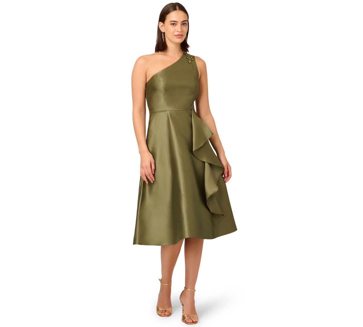 Click here for Adrianna Papell Womens One-Shoulder Fit & Flare Mi... prices