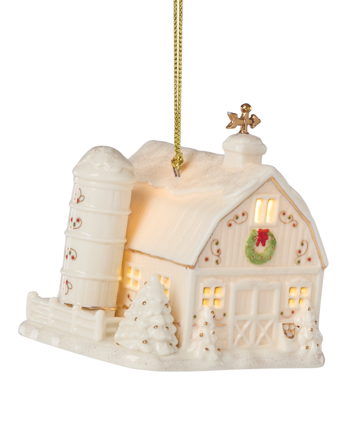 New For 2025! Lenox Mistletoe Park Barn Lit Ornament - Multi