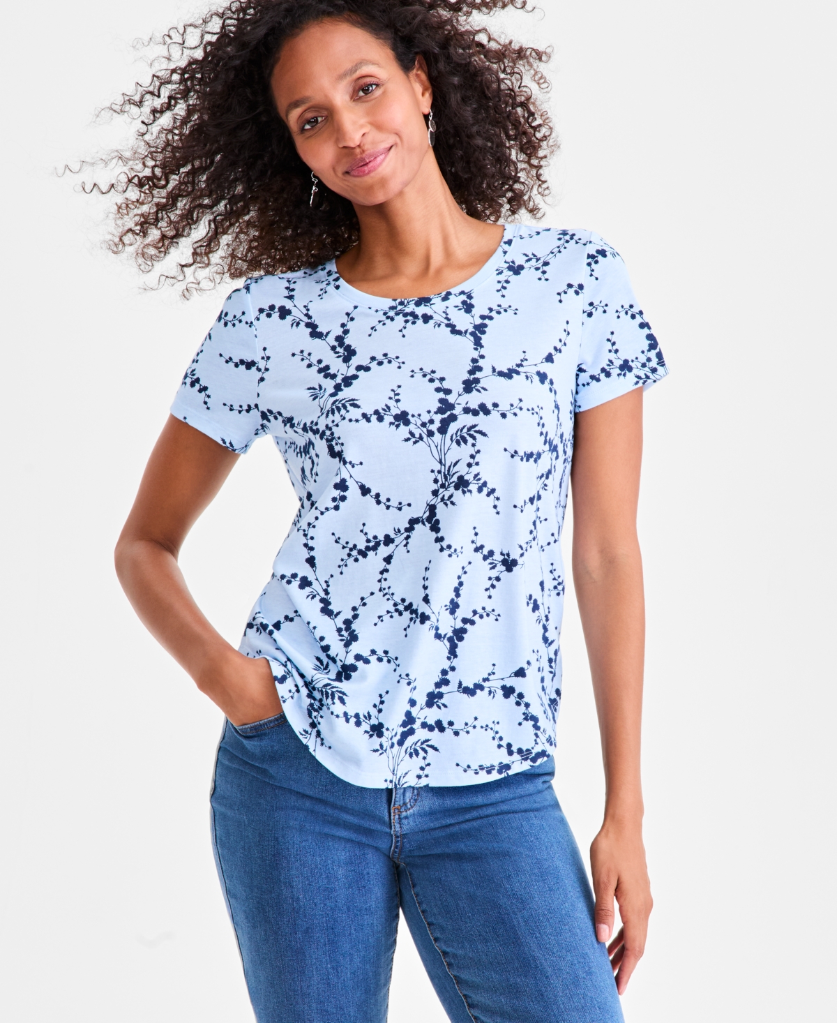 Click here for Style & Co Womens Printed Crewneck Short-Sleeve T-... prices