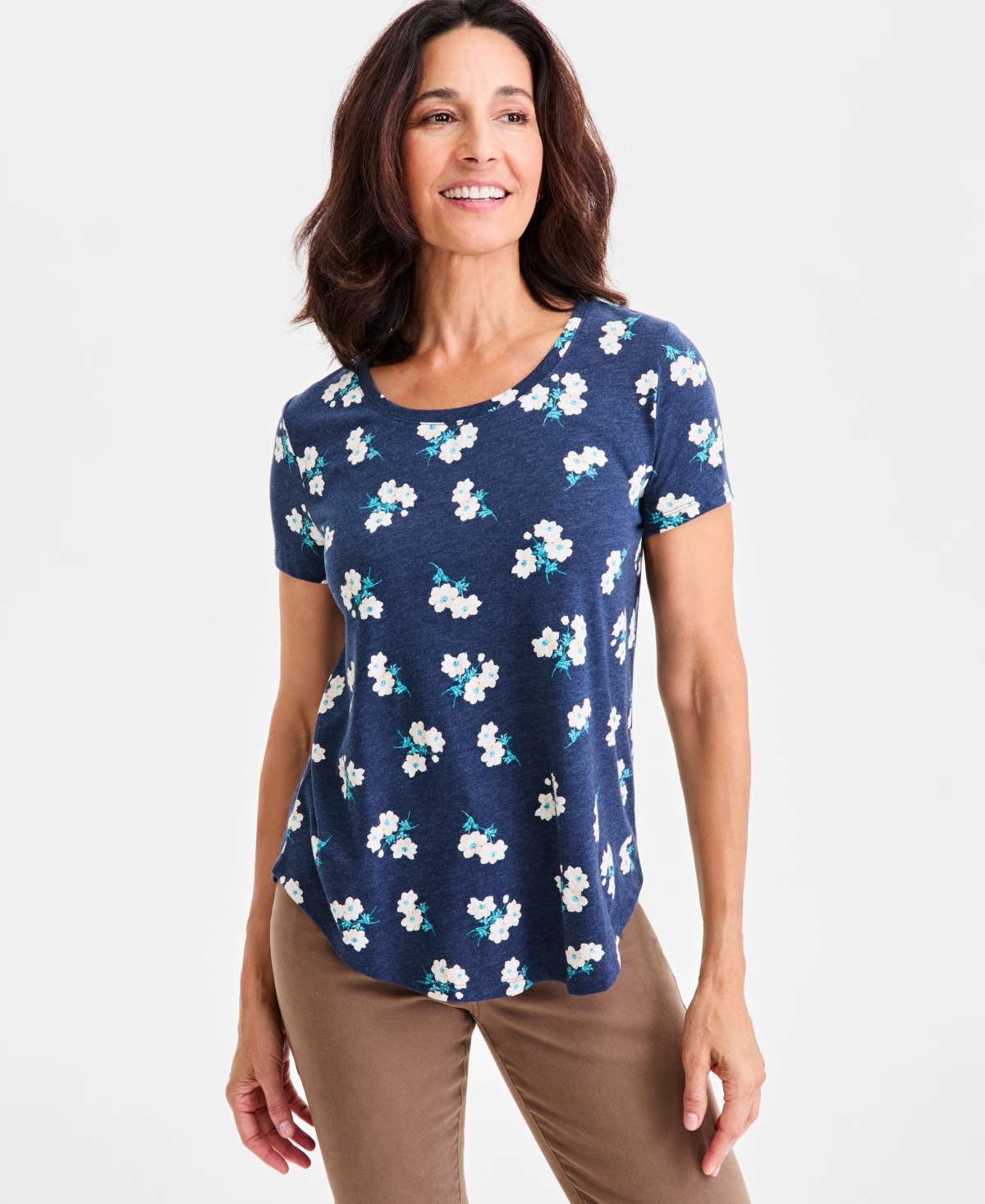 Click here for Style & Co Womens Printed Crewneck Short-Sleeve T-... prices
