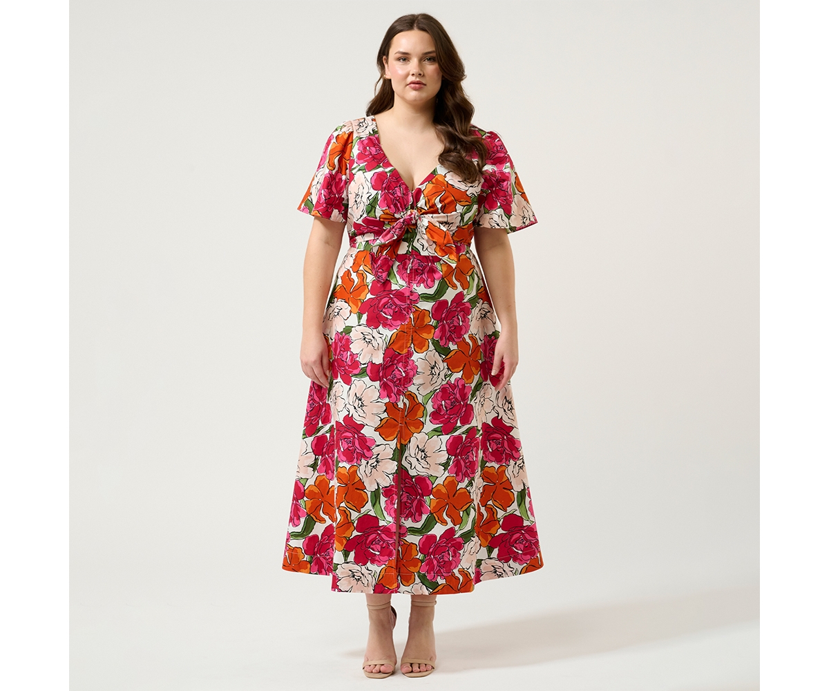 Click here for Estelle Nadja Wrap Front Midi Dress - Orange print prices