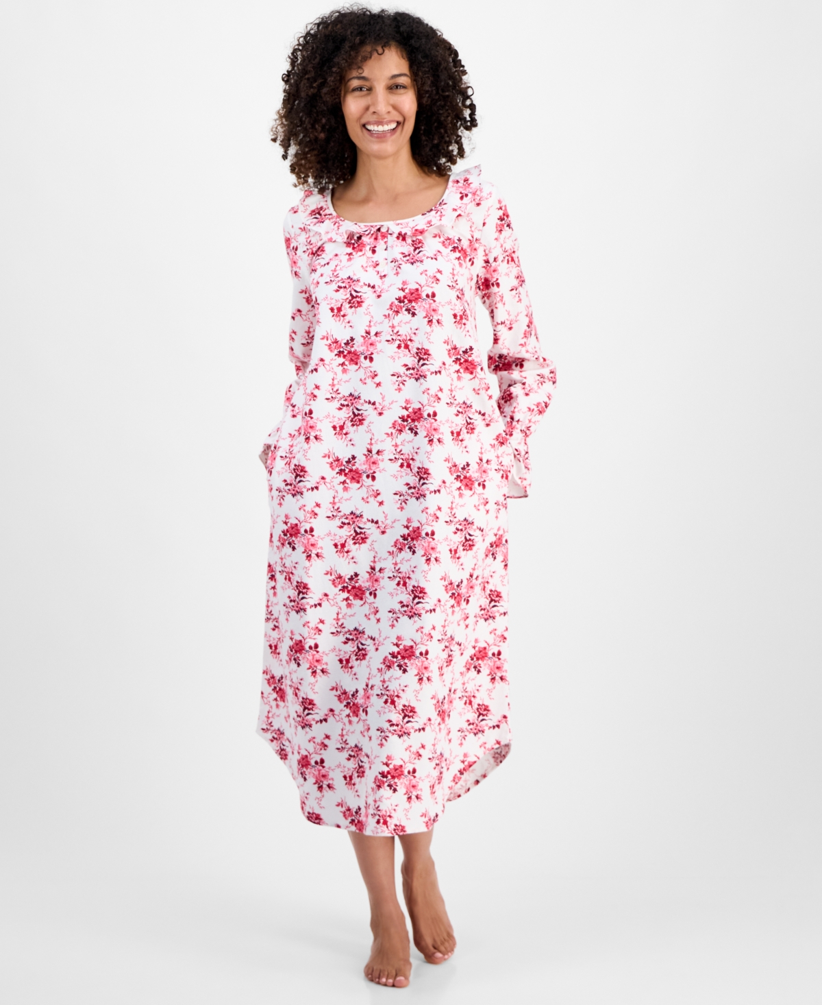 Charter Club Womens Flannel Ruffle-Neck Long Sleeve Nightgown - Louisa Garden