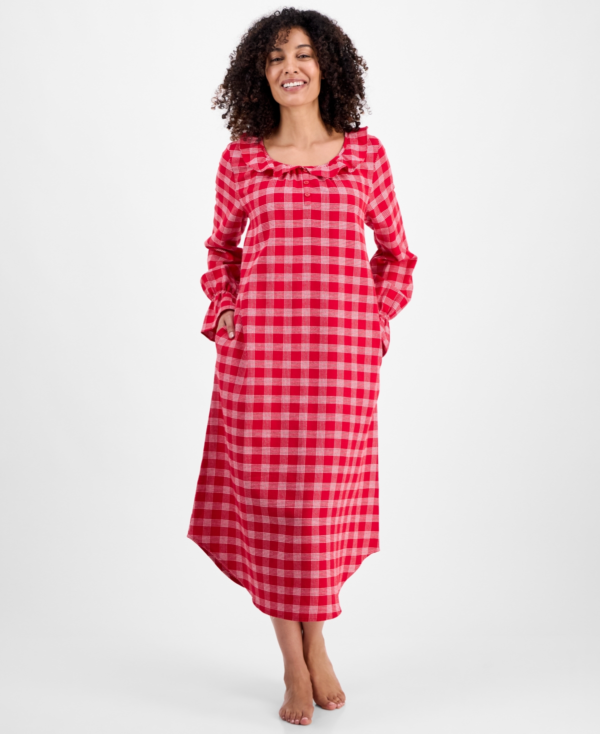Click here for Charter Club Womens Flannel Ruffle-Neck Long Sleev... prices