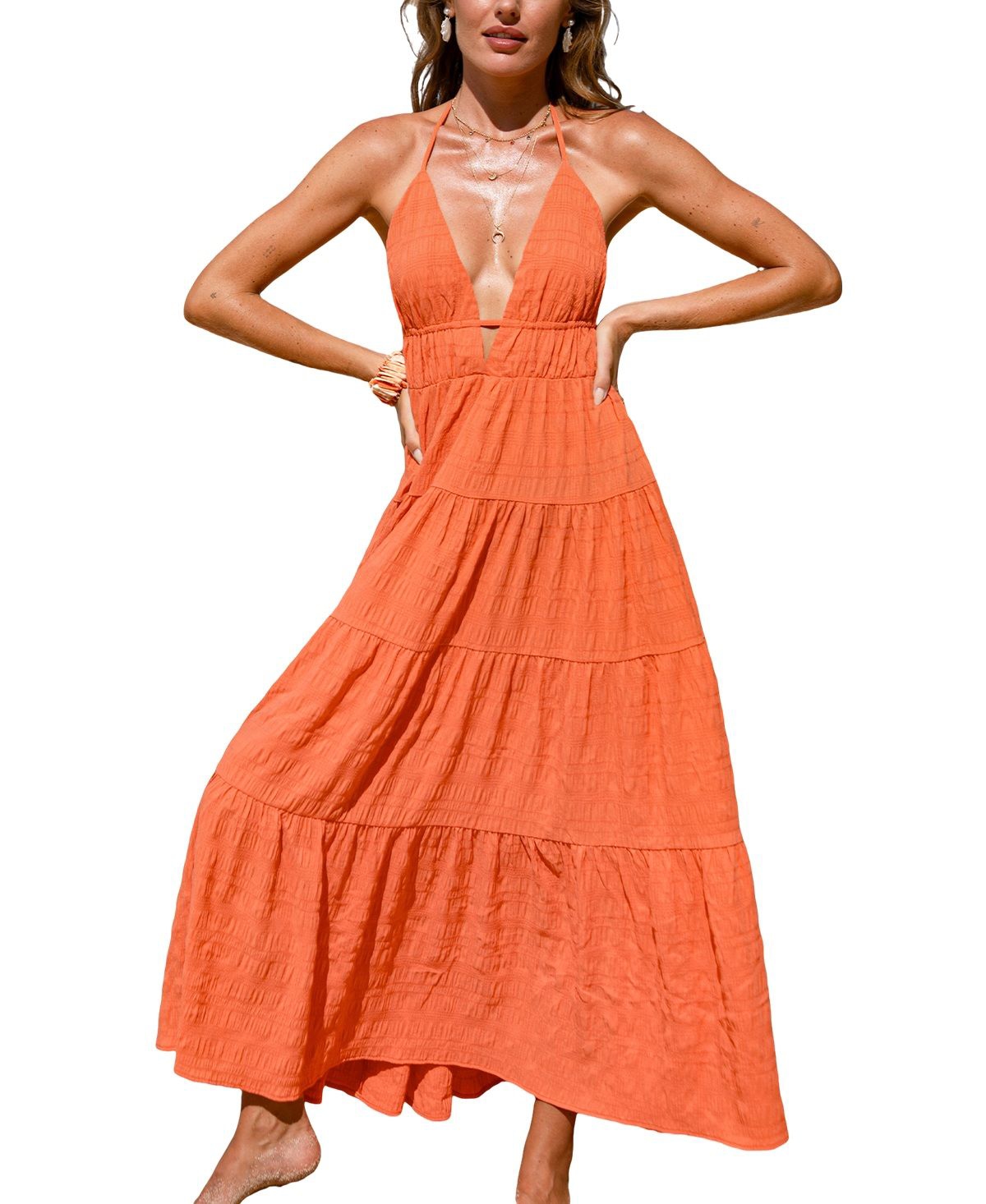 Click here for Cupshe Womens Rust & Roses Orange Maxi Beach Dress... prices