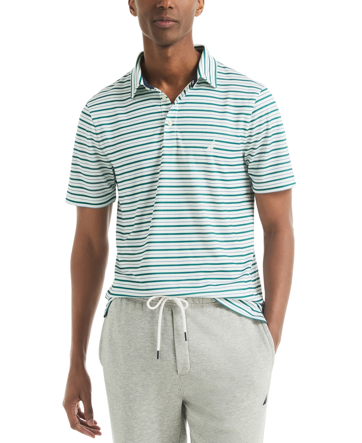 Nautica Mens Short Sleeve Striped Performance Golf Polo Shirt - Sail White