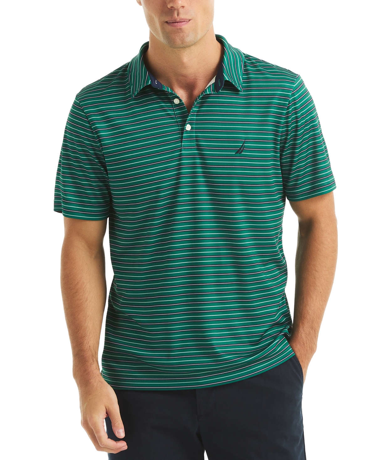 Nautica Mens Short Sleeve Striped Performance Golf Polo Shirt - Spruce