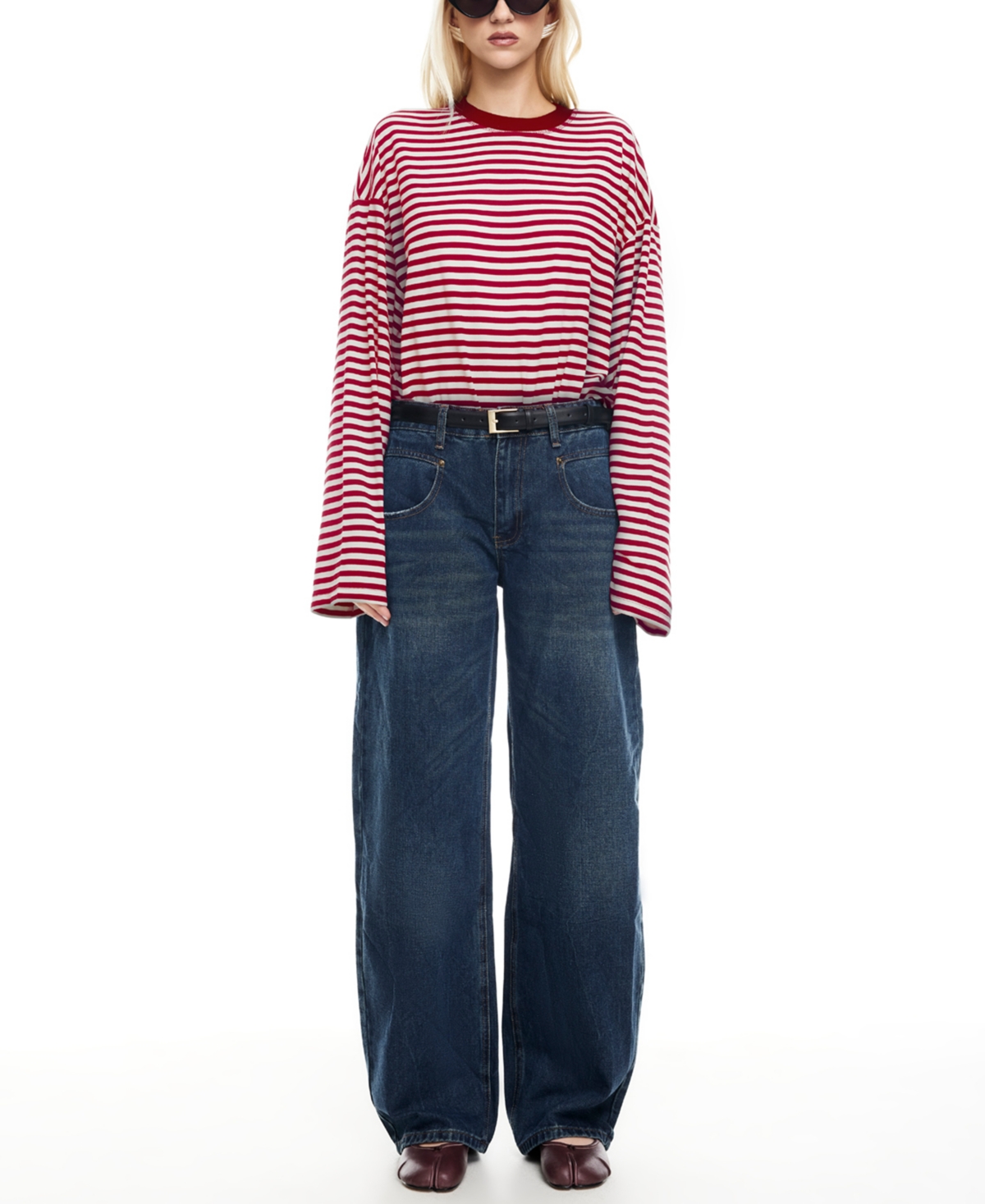 Lioness Womens Bloom Round-Neck Long-Sleeve Top - Wine Stripe