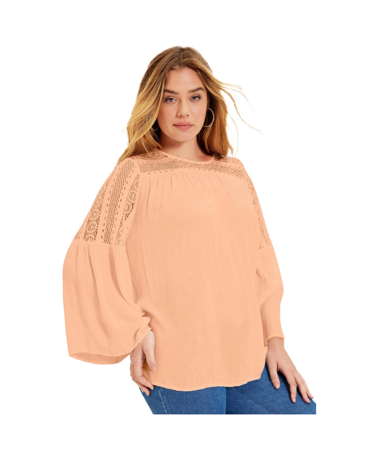 Click here for June + Vie Womens June + Vie Crochet-Trim Blouse -... prices