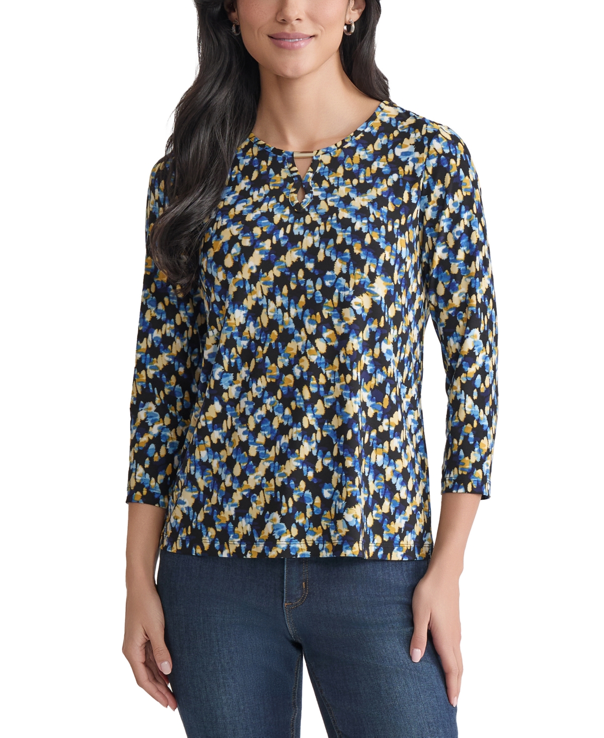 Click here for Jones New York Petite Printed Keyhole Top - Jones... prices