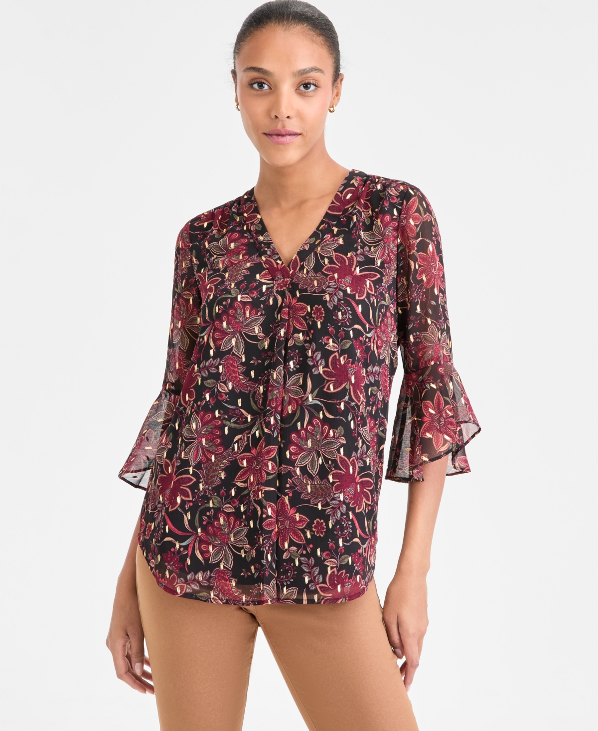 Click here for Jones New York Womens V-Neck 3/4 Flutter Sleeve To... prices