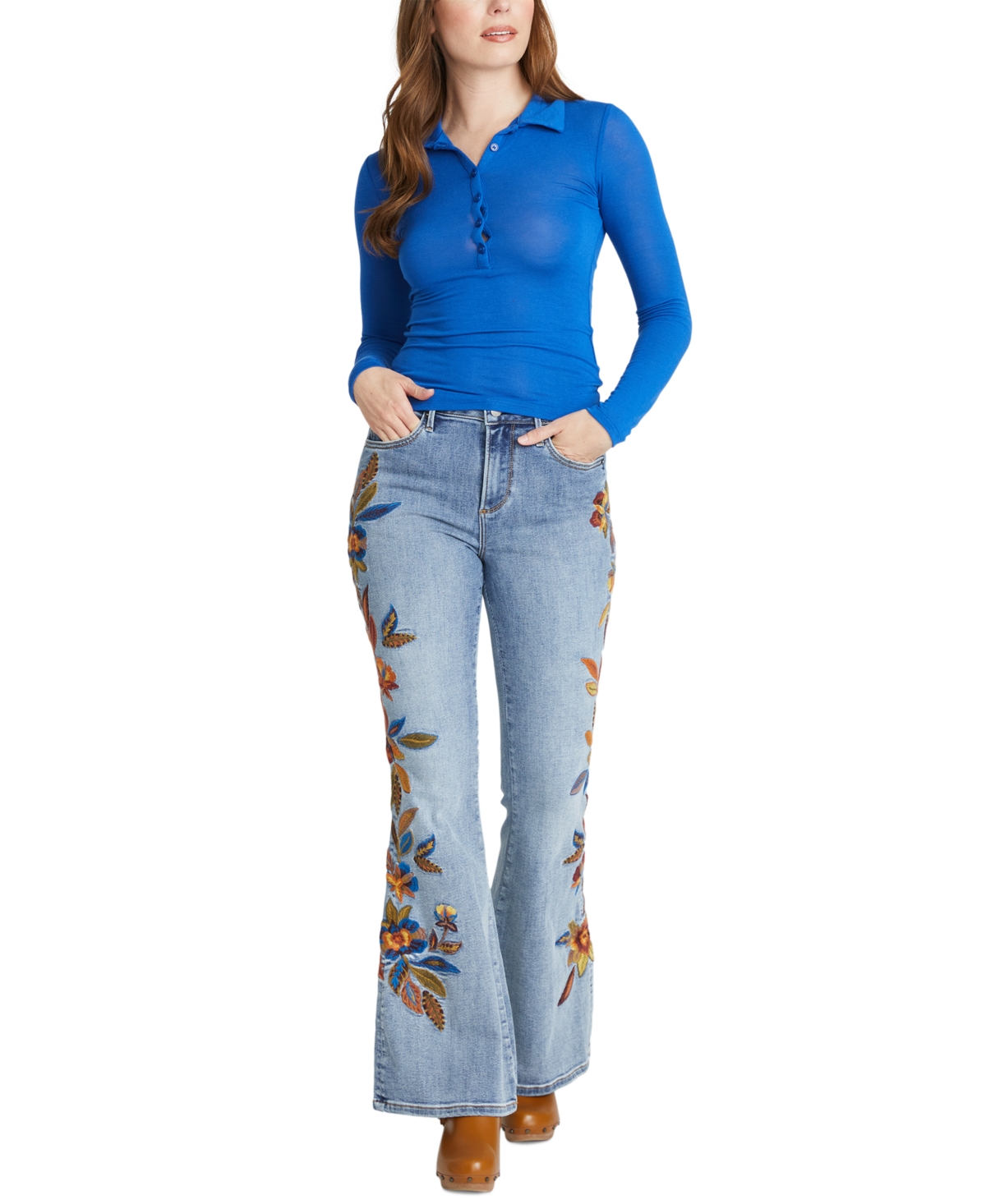 Click here for Driftwood Womens Farrah Feathery Leaf Flare-Leg Je... prices