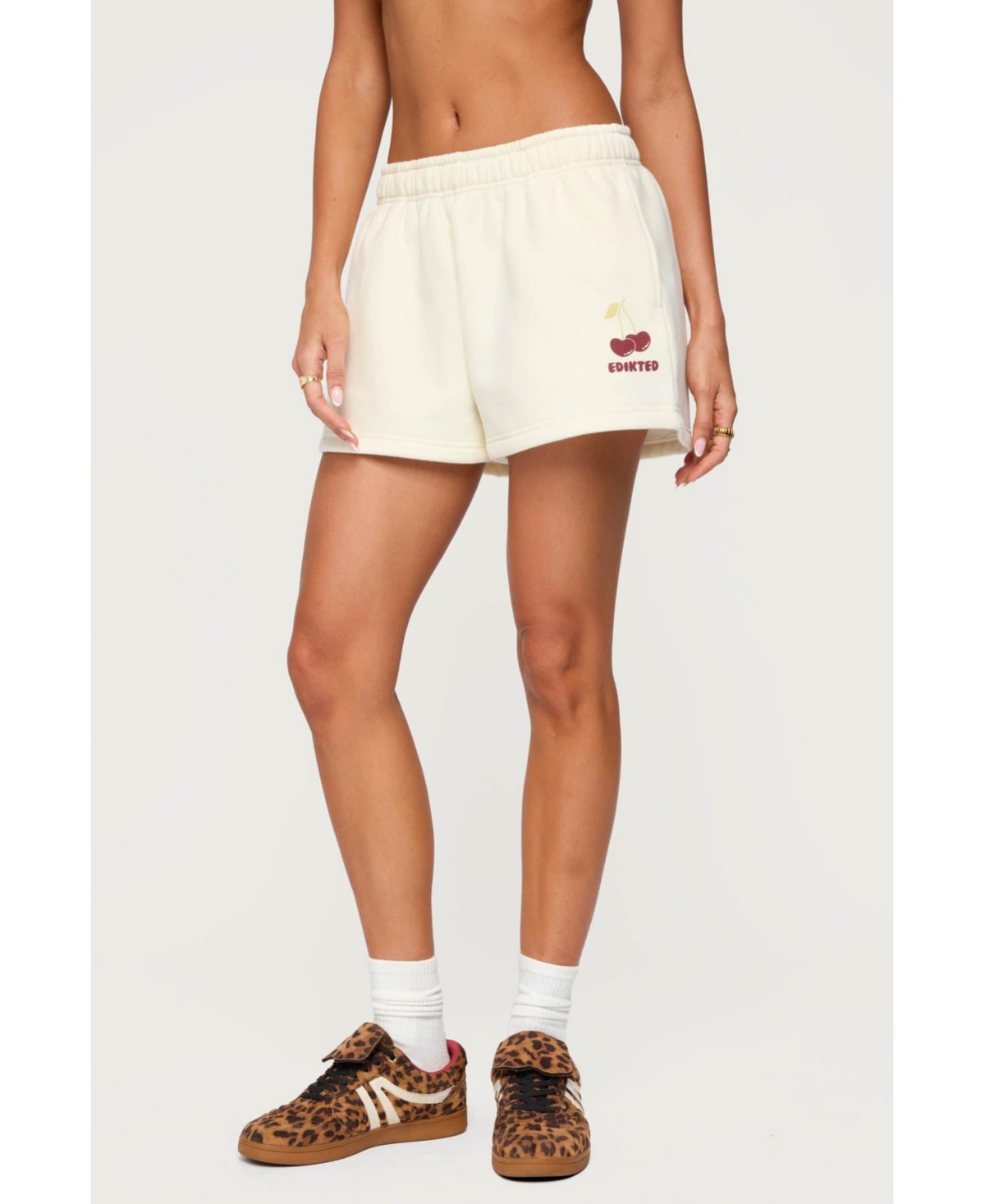 Click here for Edikted Womens Cherry Babe Sweat Shorts - Cream prices