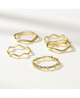 14k Gold-Plated, Cubic Zirconia Vintage 5 Layered Ring Set, Set of 5 - Macy's