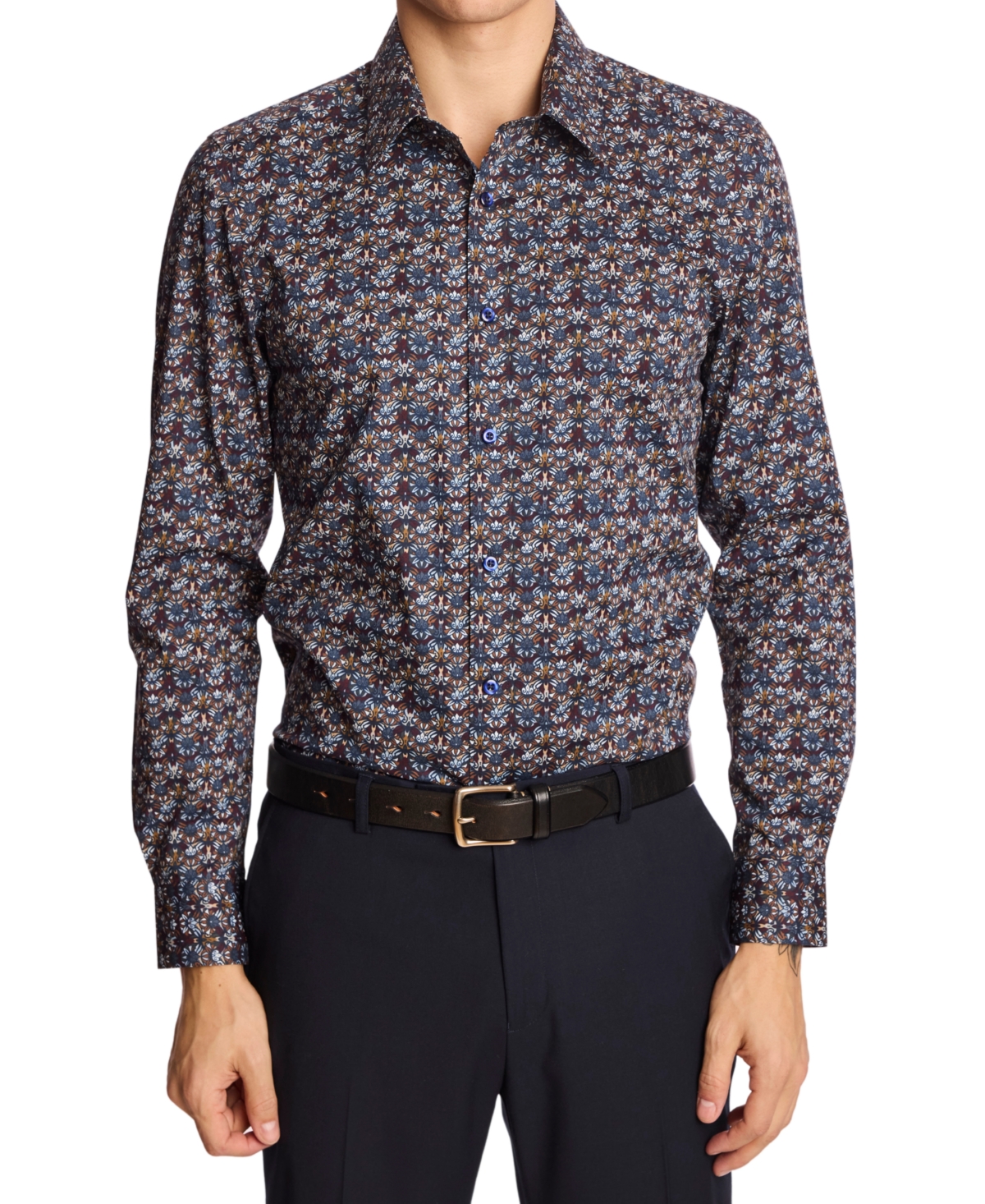 Click here for Paisley & Gray Mens Parker Slim Fit Long Sleeve Ab... prices