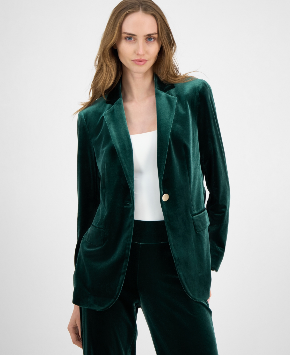 Click here for Anne Klein Womens Velvet One-Button Notch-Collar J... prices