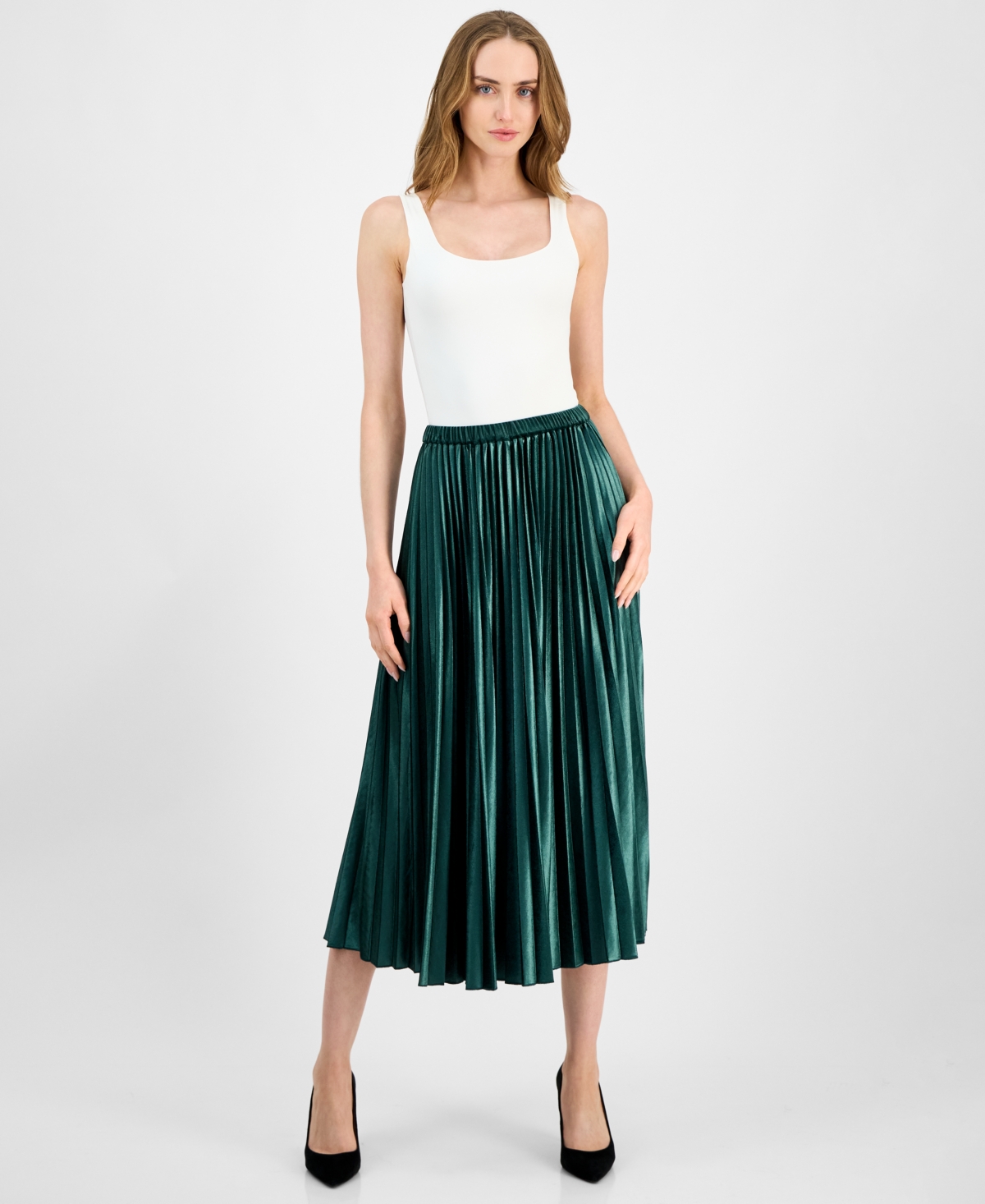 Click here for Anne Klein Womens Velvet Pleated Flared Midi Skirt... prices