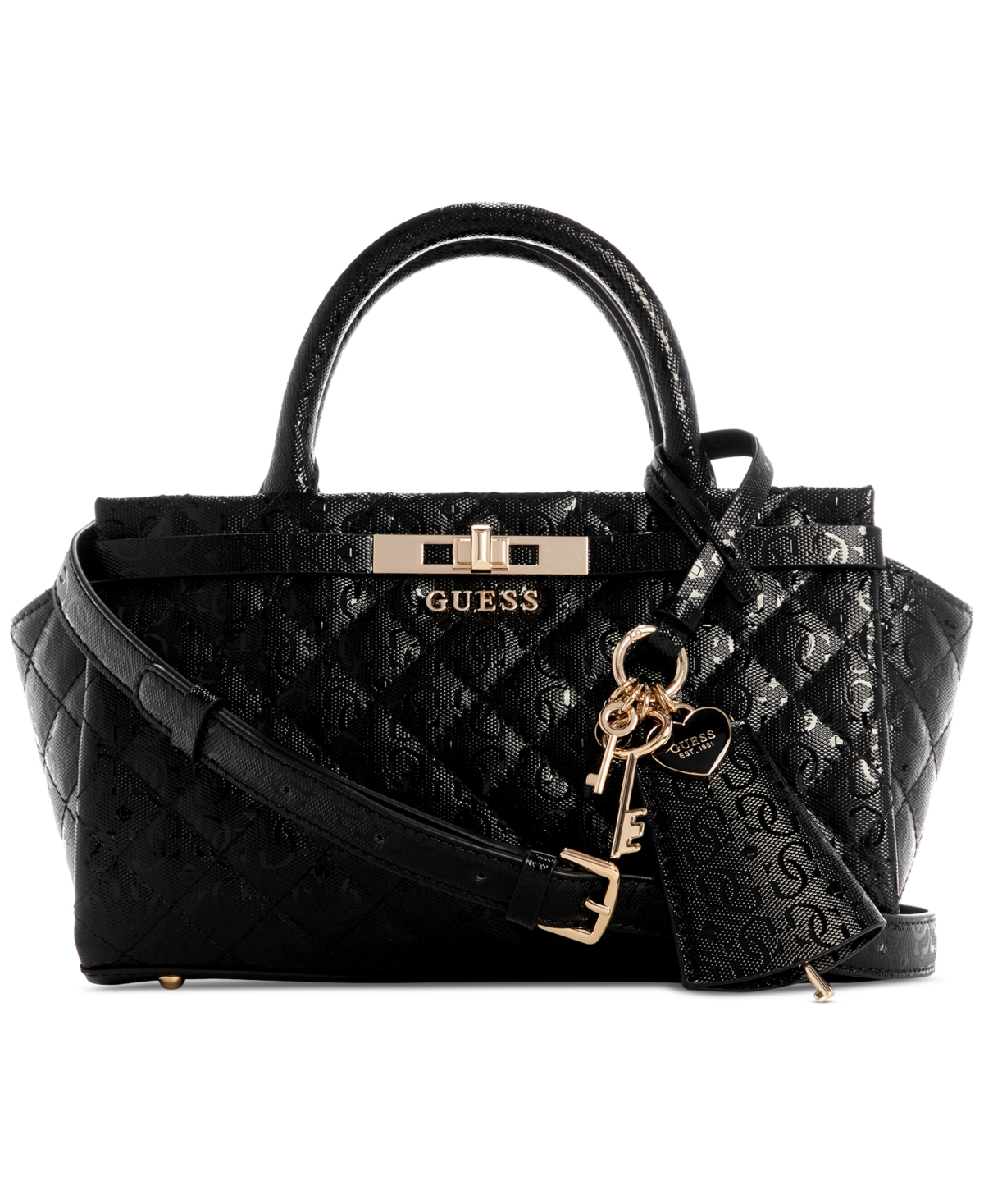 Click here for Guess Idra Small Quilted Satchel Bag - Black prices